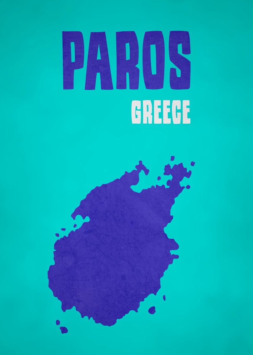 'PAROS GREECE MAP' Poster, picture, metal print, paint by KIMIDIGI ...