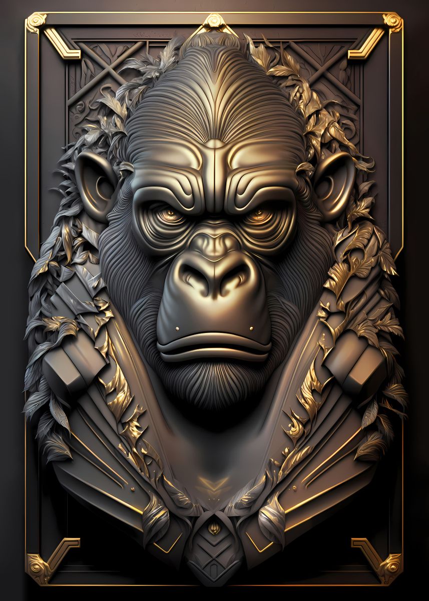 'Golden Metal Gorilla' Poster, picture, metal print, paint by Luong ...