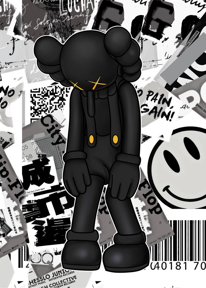 'back and white kaws' Poster, picture, metal print, paint by Boon Edgar ...