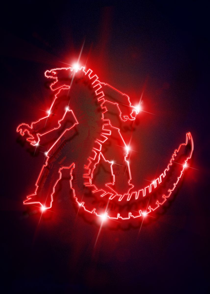 'Neon Mechagodzilla Red' Poster, picture, metal print, paint by ...