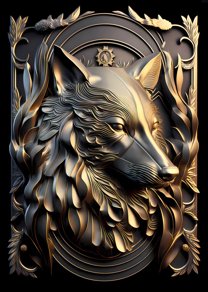 'Wolf Golden Art Deco' Poster, picture, metal print, paint by Luong ...