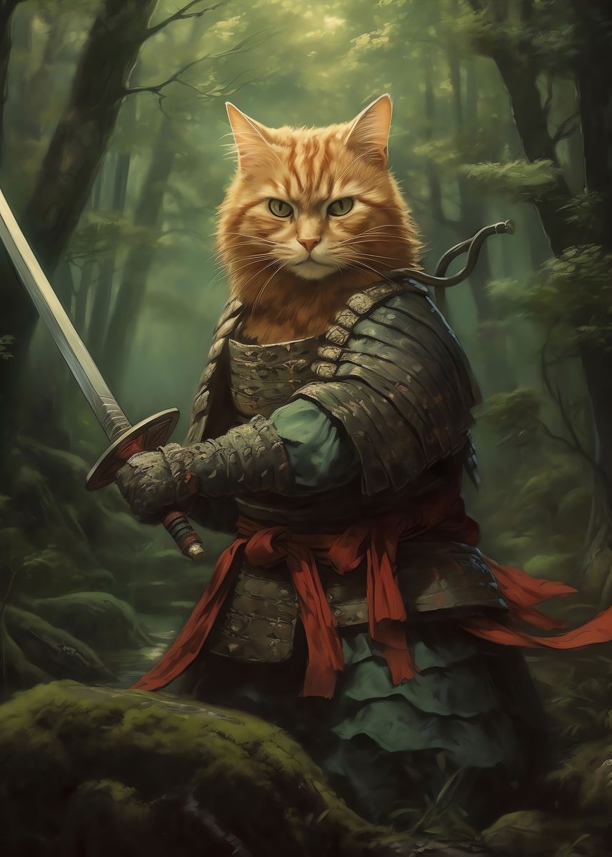 'Samurai Cat Japanese' Poster, picture, metal print, paint by Examm ...