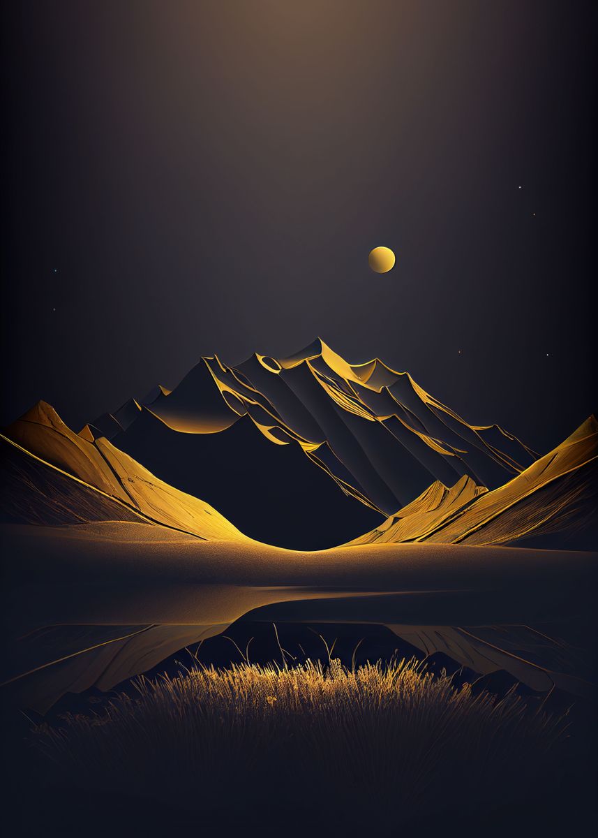 'Minimalist Gold Landscape' Poster, picture, metal print, paint by ...