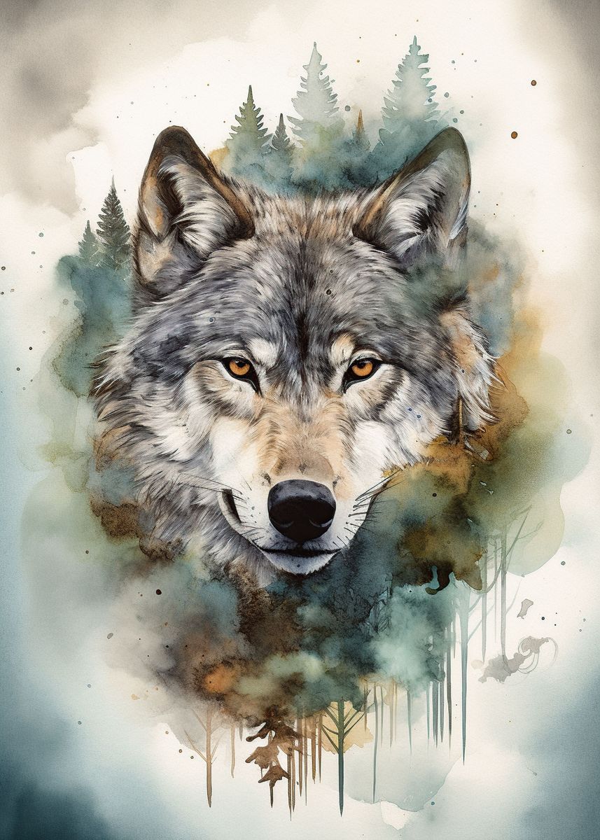 'Tranquil Wolf Landscape' Poster, picture, metal print, paint by IDD ...