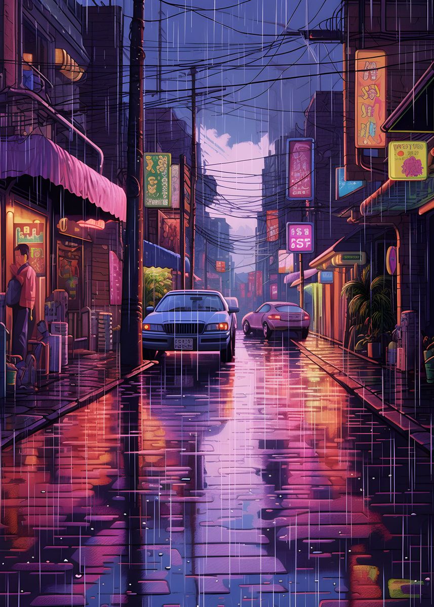 'Rain City Pixel 16bit Art ' Poster by minh ha | Displate