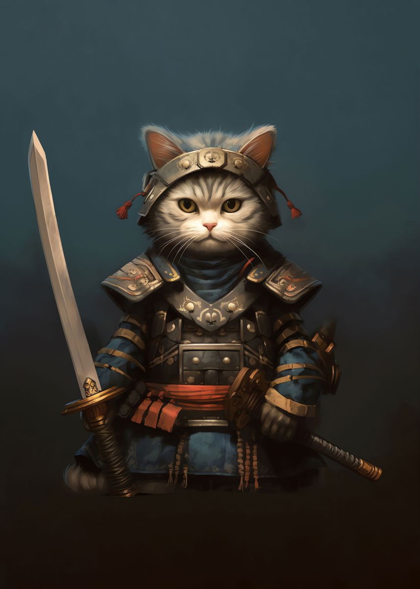 'Samurai Cat' Poster, picture, metal print, paint by tribun kidul ...