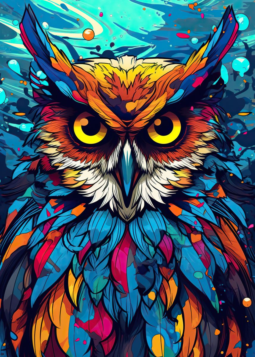 'Owl Illustration Pop Art' Poster, picture, metal print, paint by Killa ...