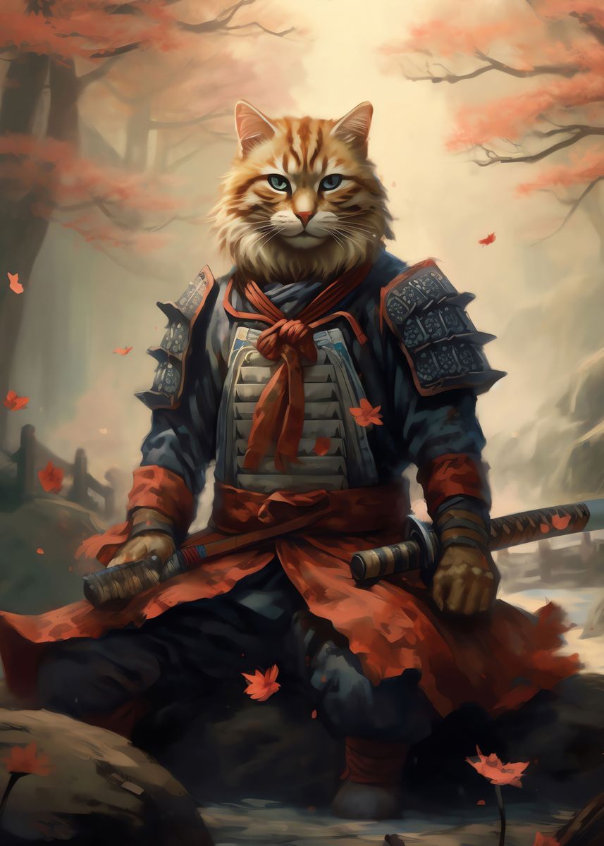 'Samurai Cat Japanese' Poster, picture, metal print, paint by Examm ...