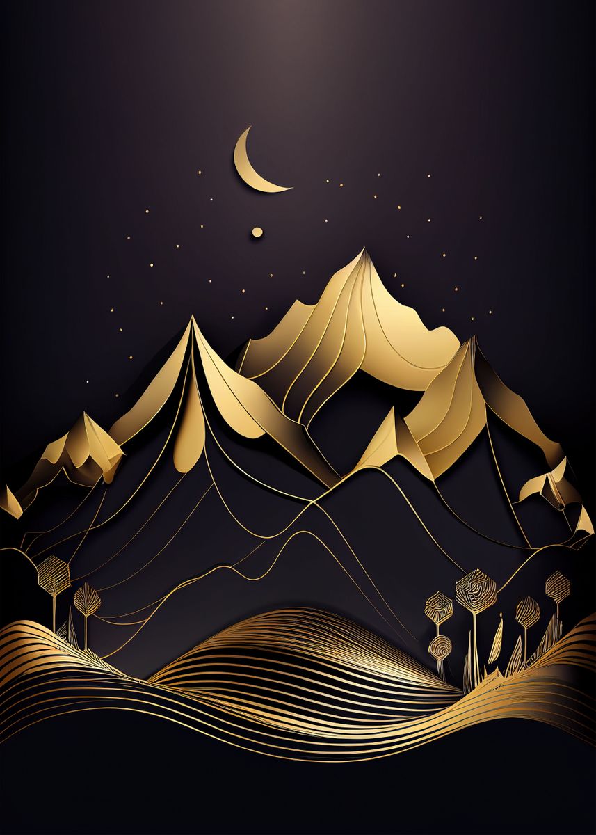 'Minimalist Gold Landscape' Poster, picture, metal print, paint by ...