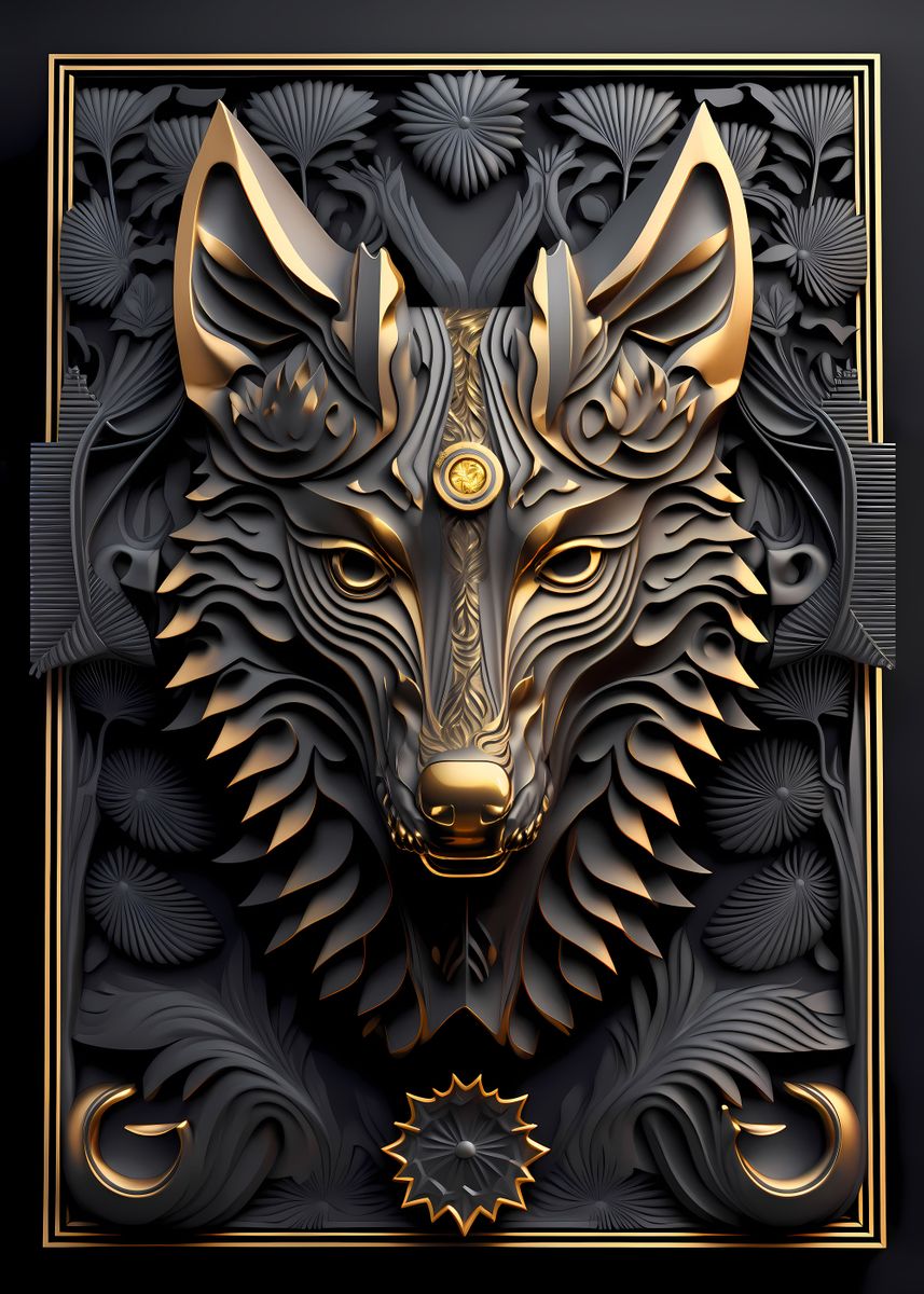 'Golden Elegance Wolf' Poster, picture, metal print, paint by Luong ...