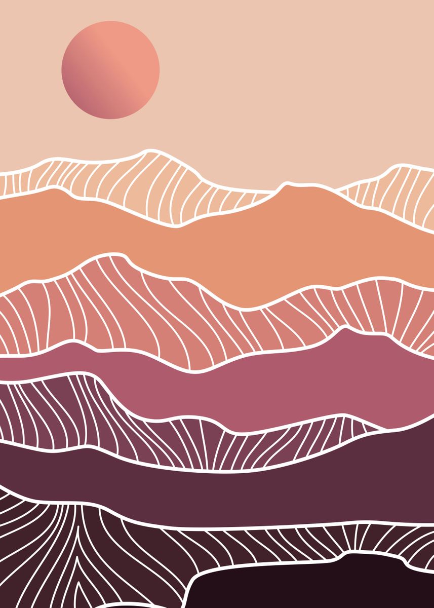 'Abstract Mountain Sunset' Poster, picture, metal print, paint by Alex Romiro | Displate