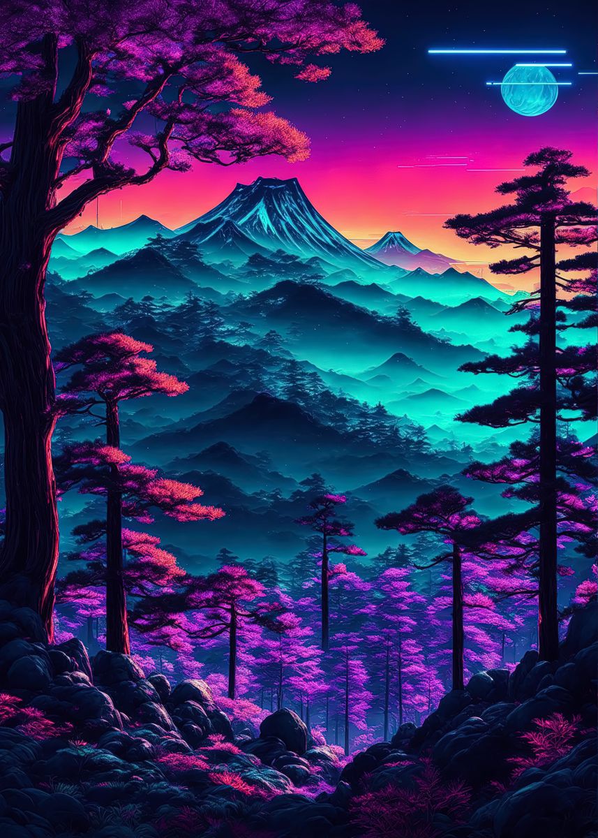 'Japanese Vaporwave Nature' Poster by Juka Arts | Displate