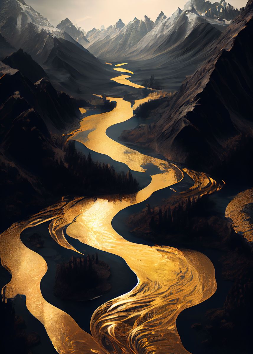'Gold River' Poster, picture, metal print, paint by Beast Lion | Displate