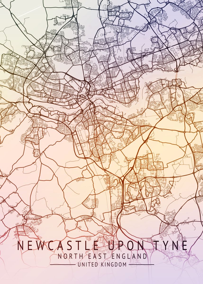 'Newcastle Upon Tyne Map' Poster, picture, metal print, paint by Gigi ...