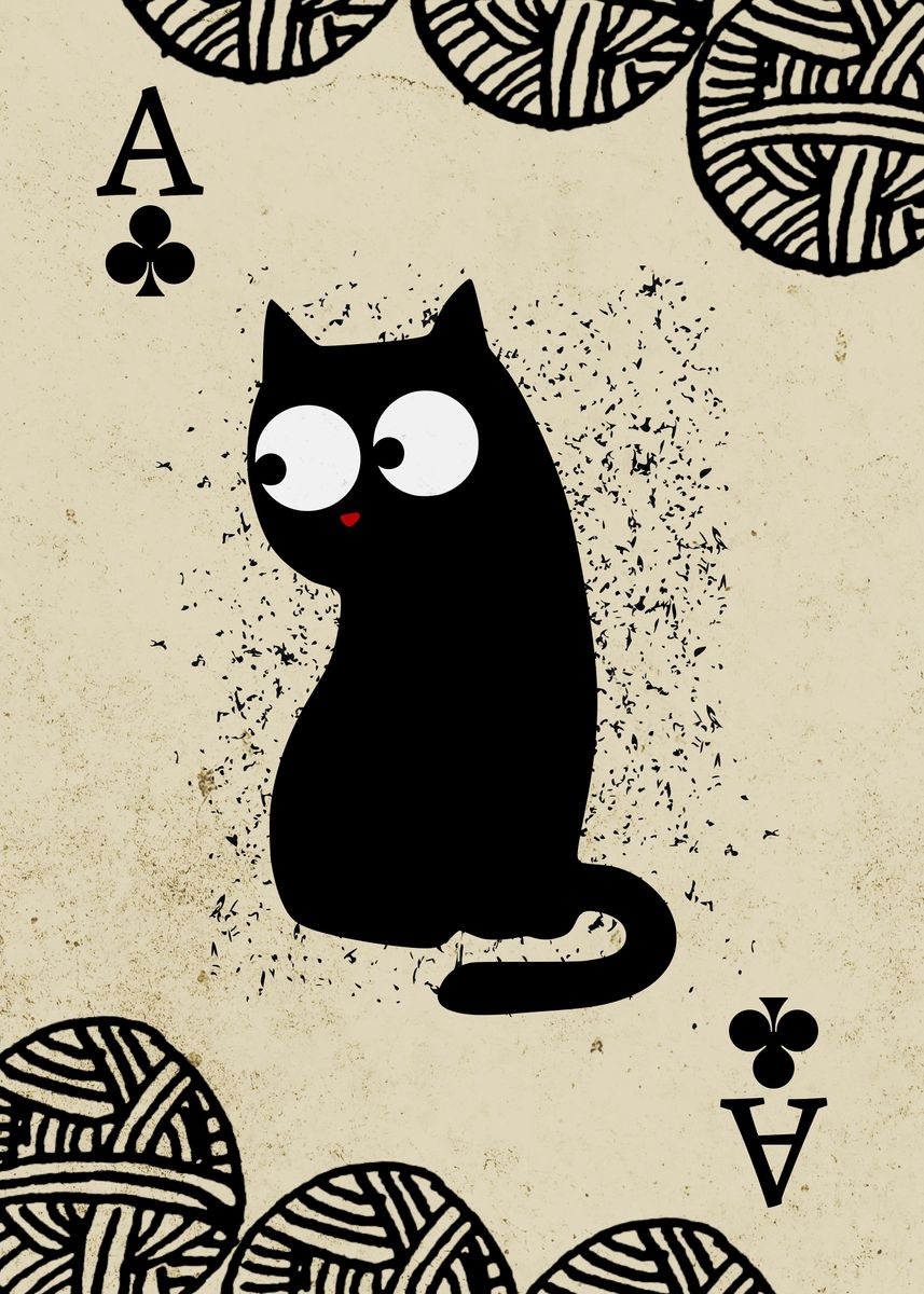 'Cat Clubs Playing Card ' Poster, picture, metal print, paint by Jovana ...