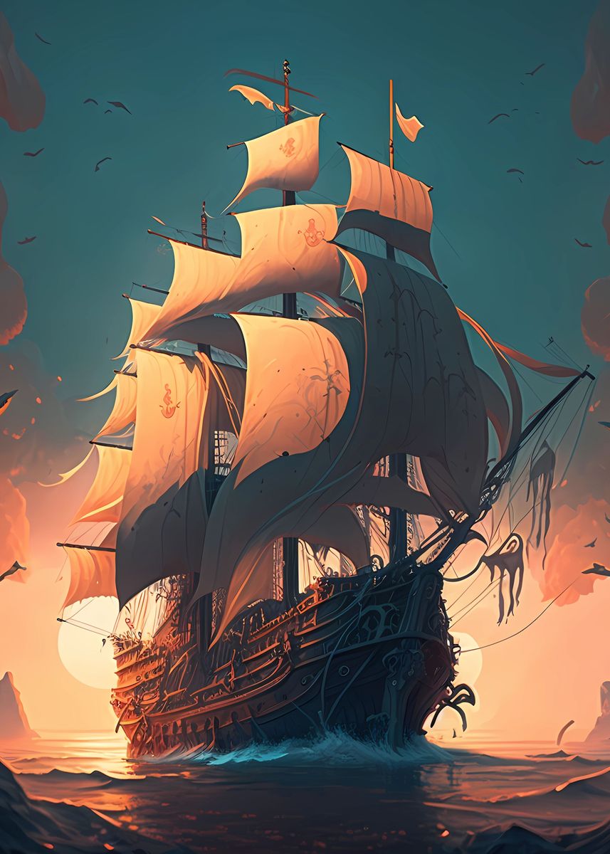 'Old ship' Poster, picture, metal print, paint by Oleksandr Kovalov ...