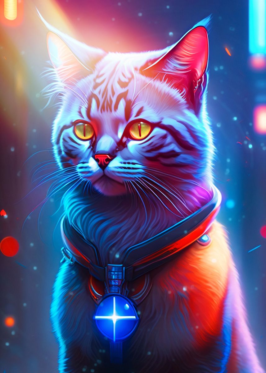 'CYBER CAT' Poster, picture, metal print, paint by Mohamed Abdel Salam ...