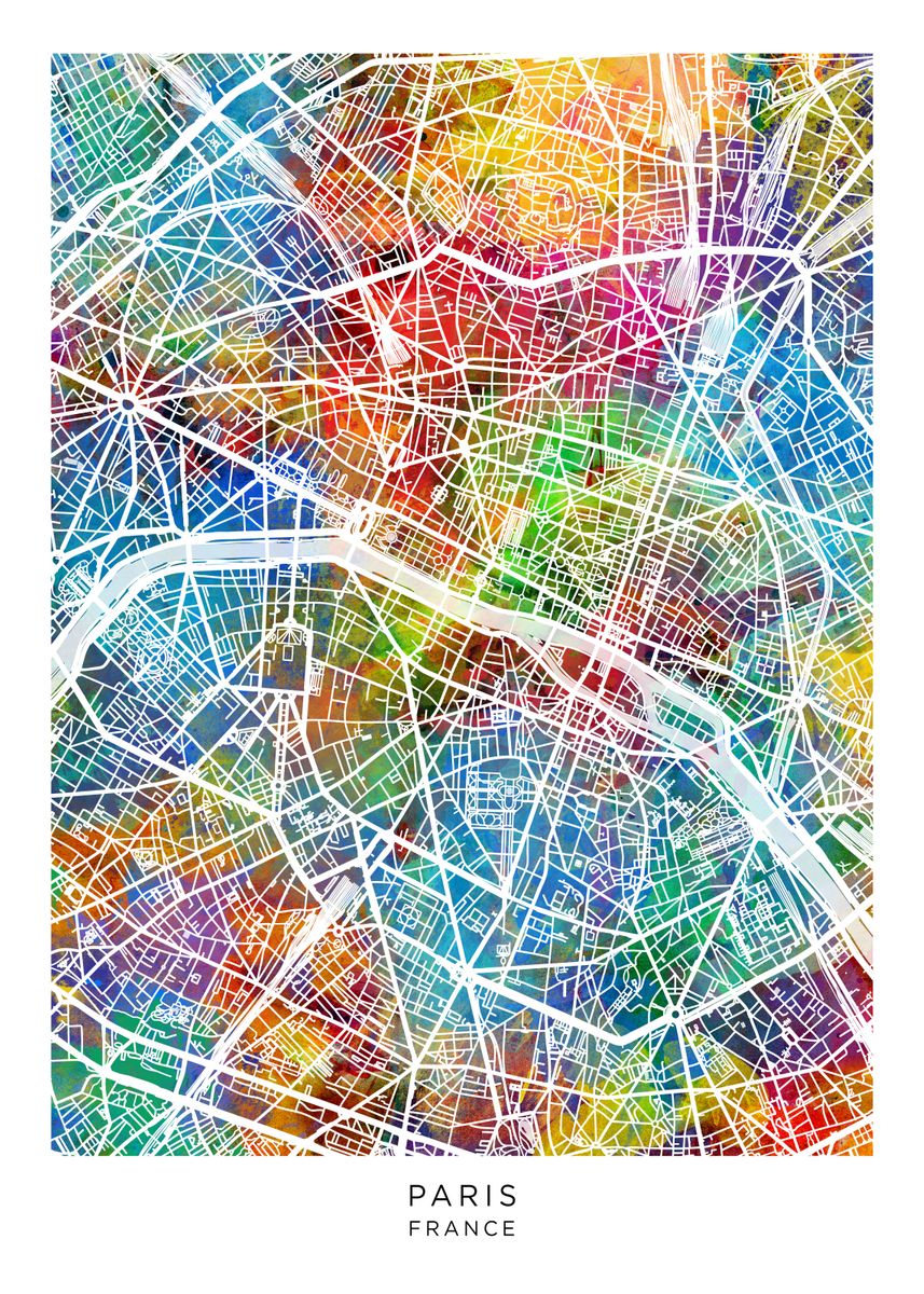 'Paris France Map' Poster, picture, metal print, paint by Michael ...