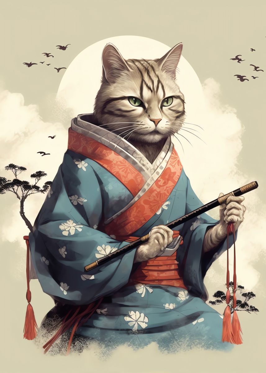 'Samurai Cat' Poster by tribun kidul | Displate
