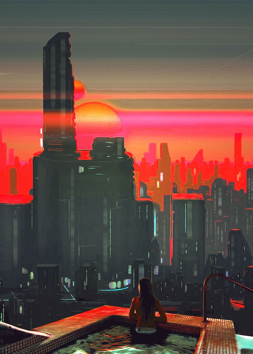 'RED Cyber City ' Poster, picture, metal print, paint by Alyx Will ...