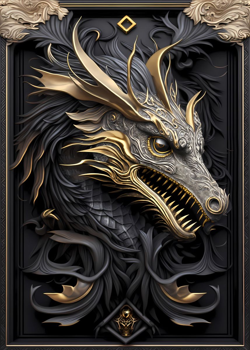 'Majestic Golden Dragon' Poster, picture, metal print, paint by Luong ...