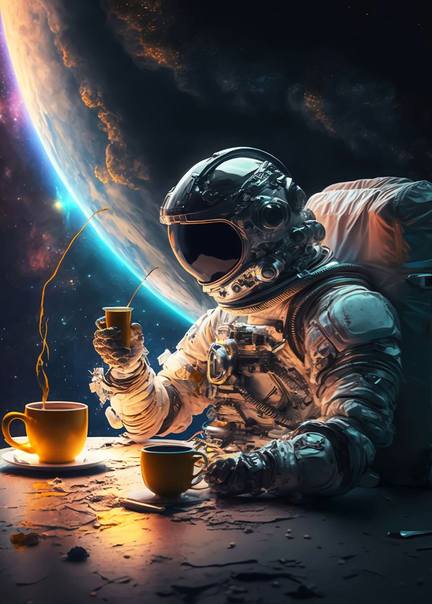 'Astronaut Coffee' Poster, picture, metal print, paint by Wall Art ...