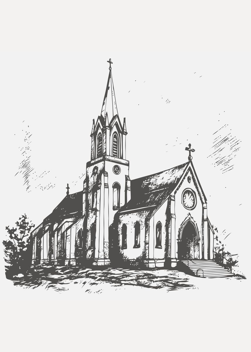 'Sketch of church' Poster, picture, metal print, paint by Lloyd Studio ...