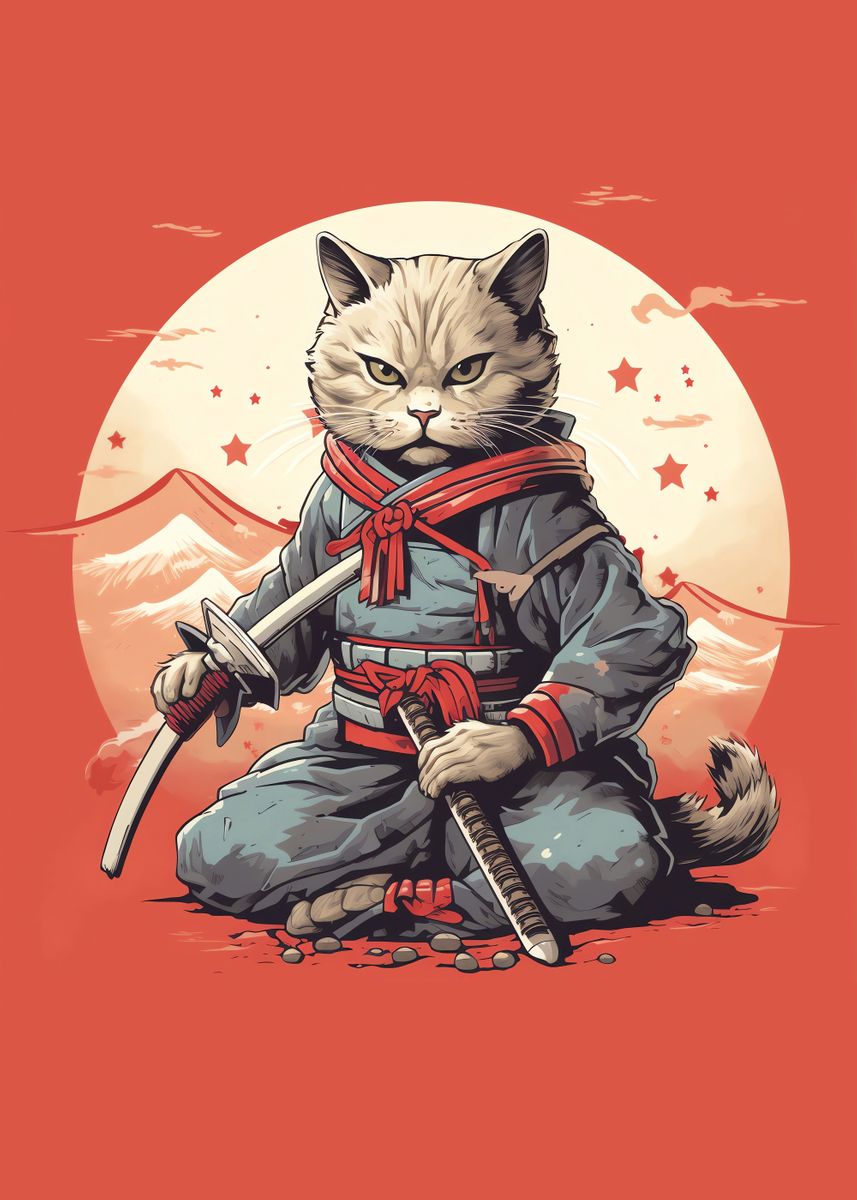 'Samurai Cat' Poster, picture, metal print, paint by tribun kidul ...
