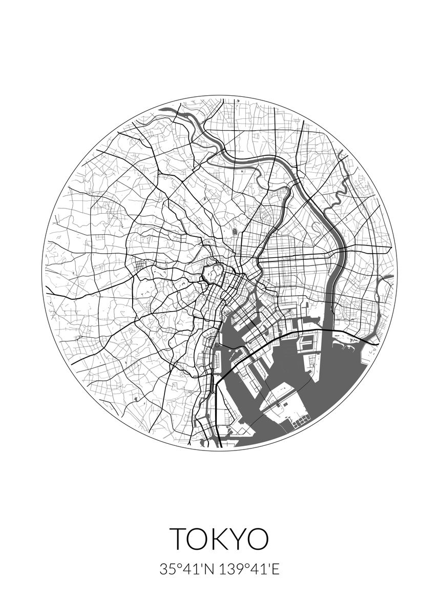 'Tokyo Circle Map White' Poster, picture, metal print, paint by ...
