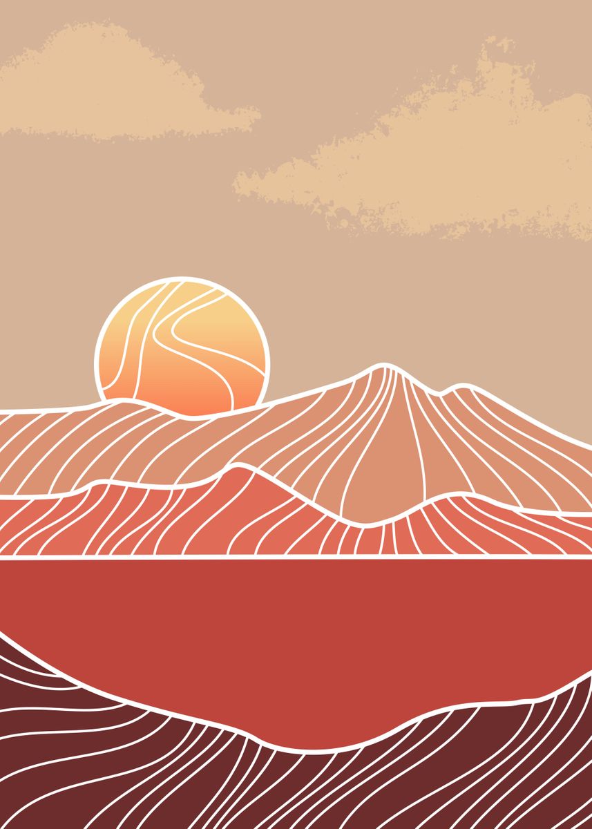 'Abstract Mountain Sunset' Poster, picture, metal print, paint by Alex Romiro | Displate