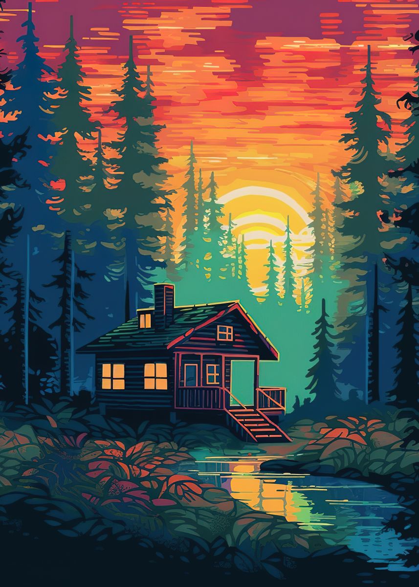 'house in the forest' Poster, picture, metal print, paint by ...