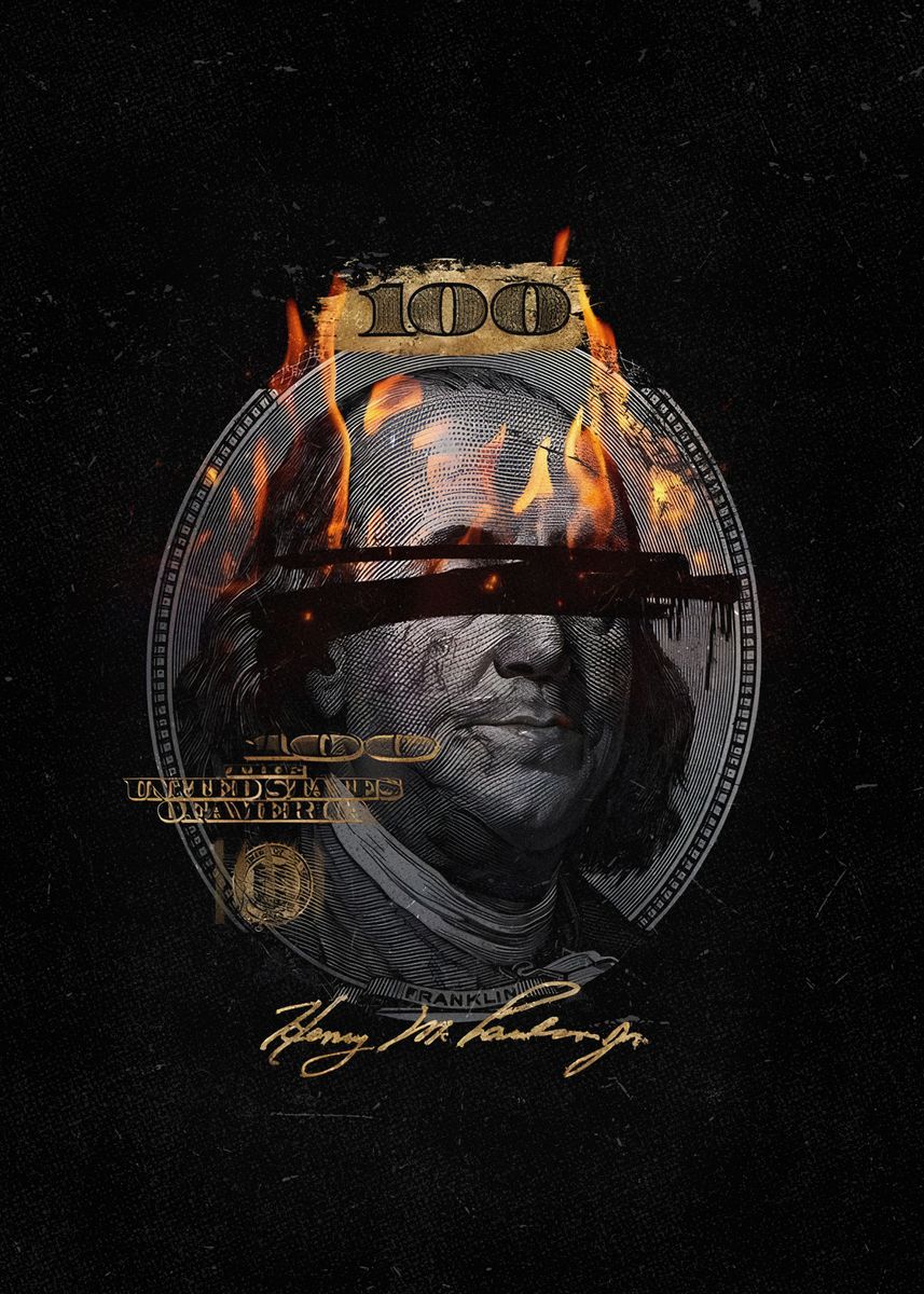 'Burning Cash Dollar Bill' Poster, picture, metal print, paint by Uber ...