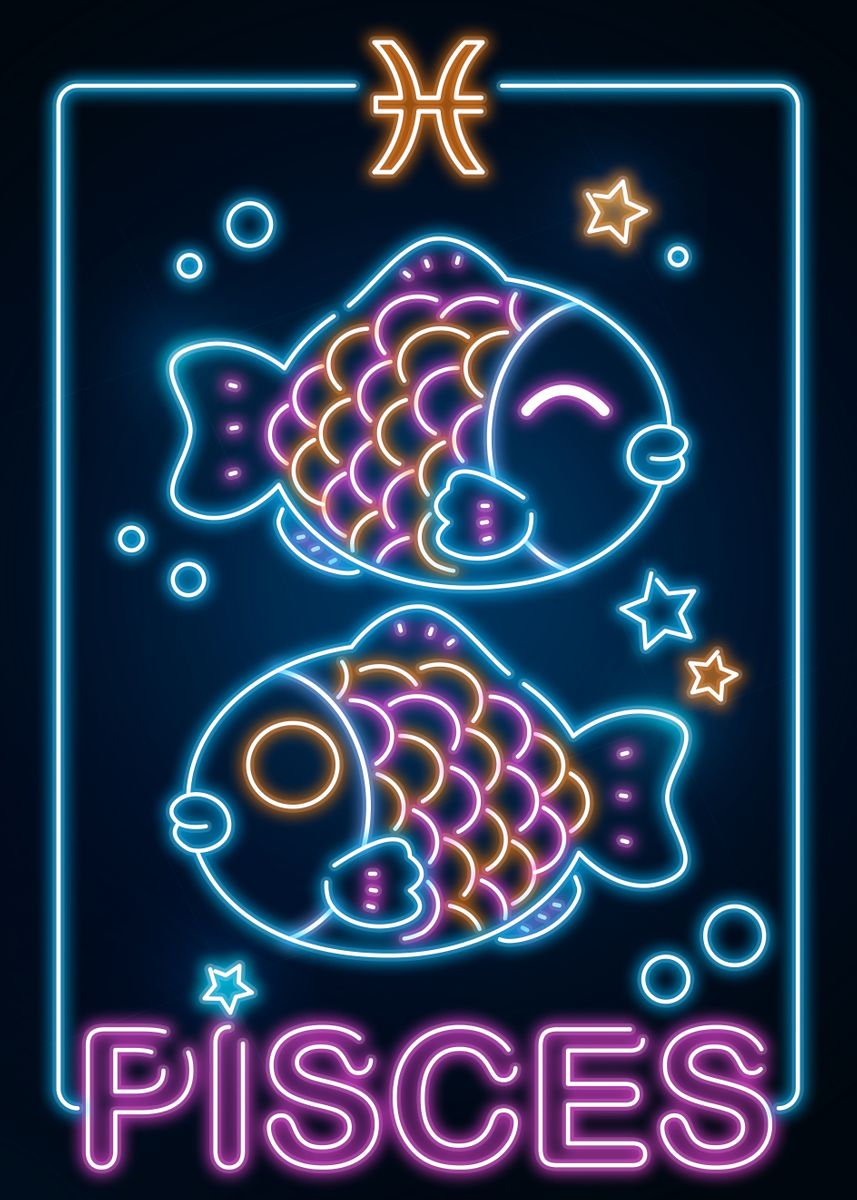 'Retro Pisces Sign' Poster, picture, metal print, paint by Donnie ...