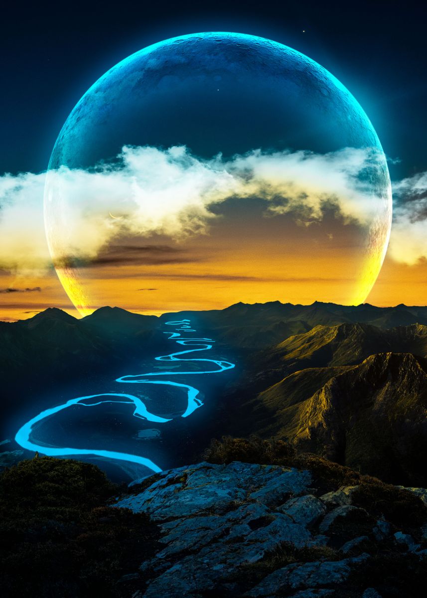 'Glowy Moon' Poster, picture, metal print, paint by OliverS1993 | Displate