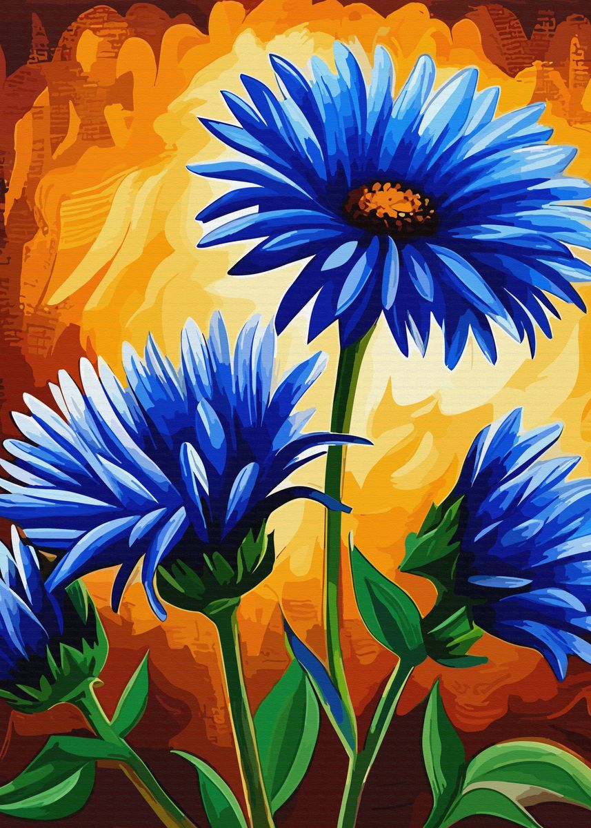 'Blue Flowers' Poster, picture, metal print, paint by Long Shot | Displate