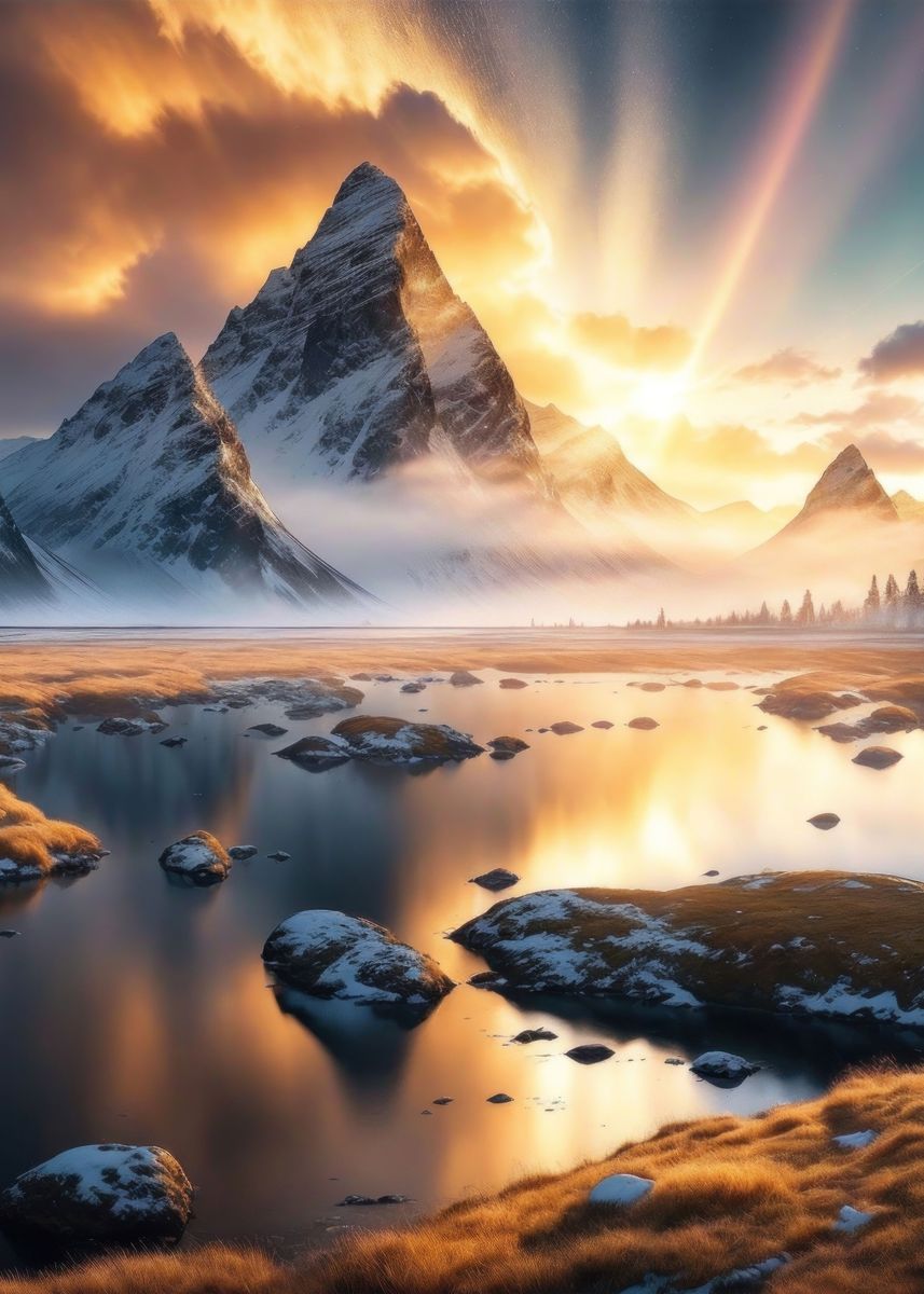 'mountain lake nature' Poster, picture, metal print, paint by ...