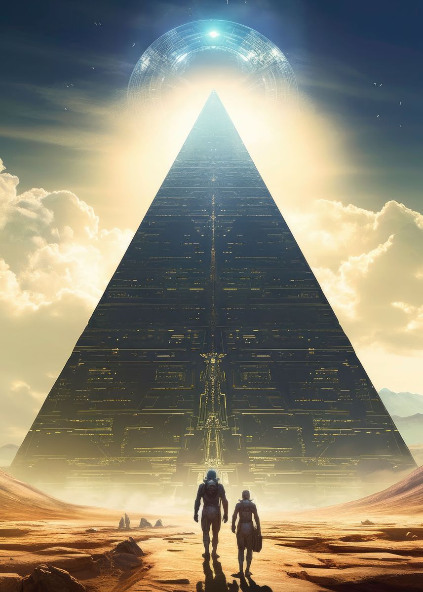 'Alien vs humans at pyramid' Poster, picture, metal print, paint by ...