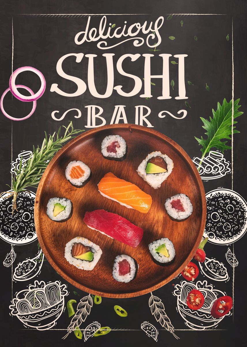 'Rounded Sushi Menu' Poster, picture, metal print, paint by Stefan Merz ...
