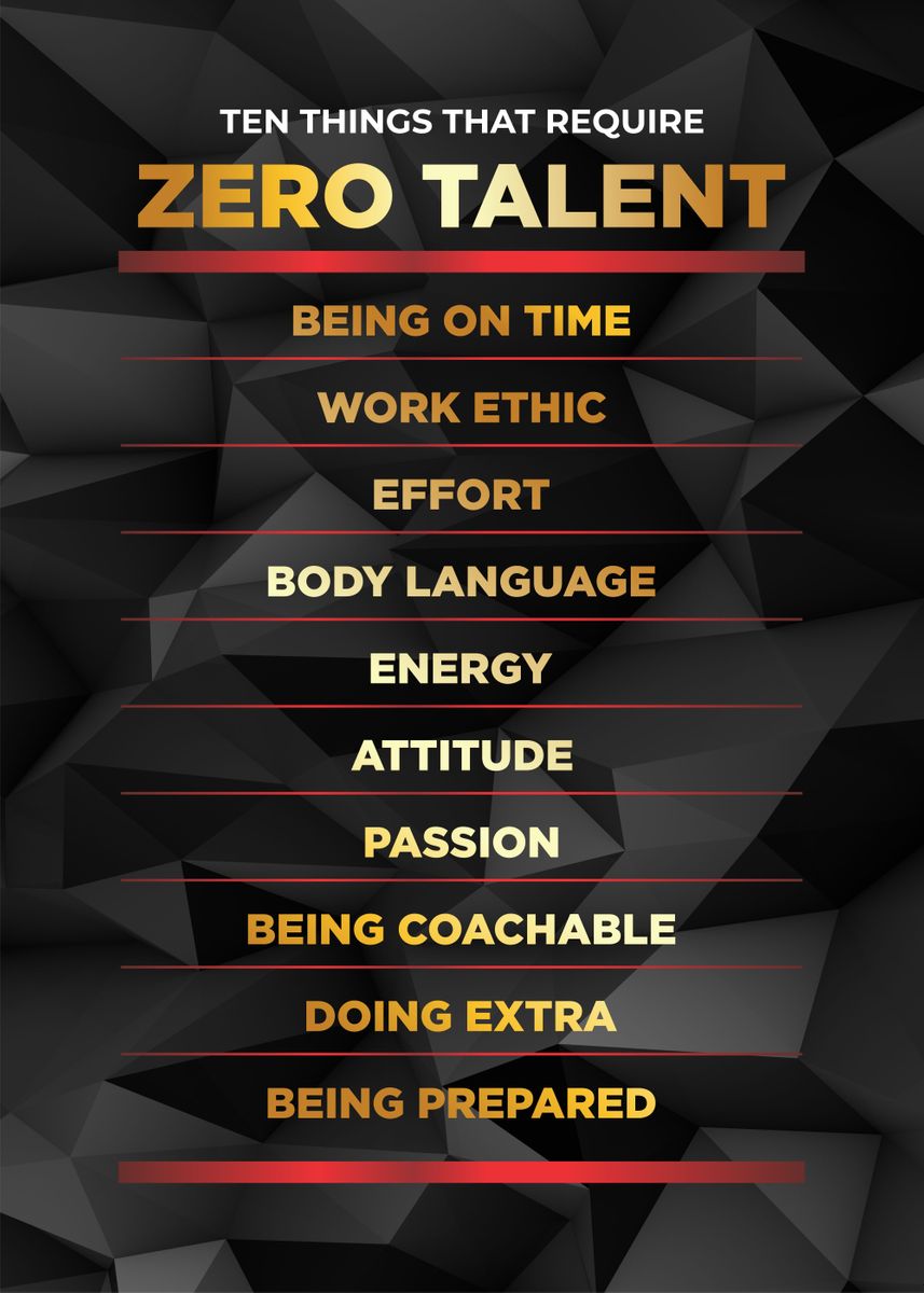 'zero talent to success' Poster, picture, metal print, paint by Lowpoly Posters | Displate