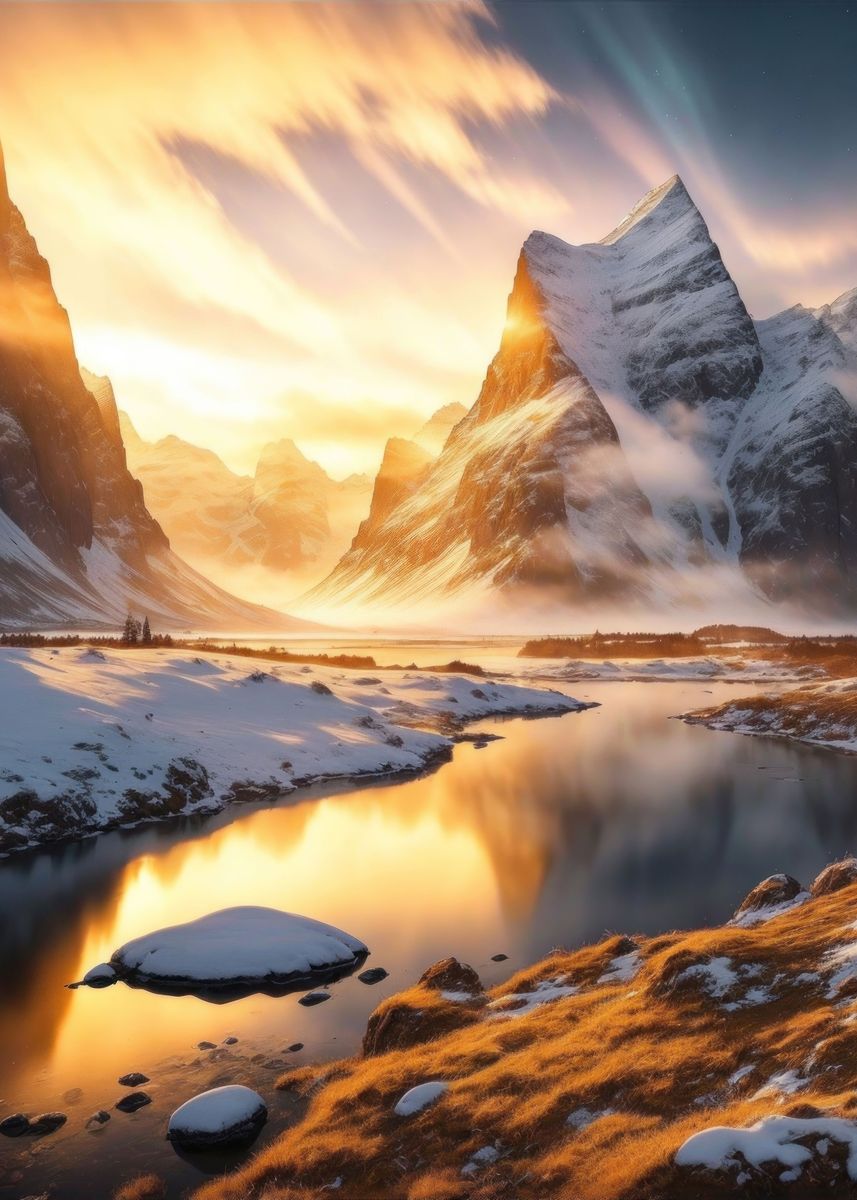 'landscape nature lake' Poster, picture, metal print, paint by ...