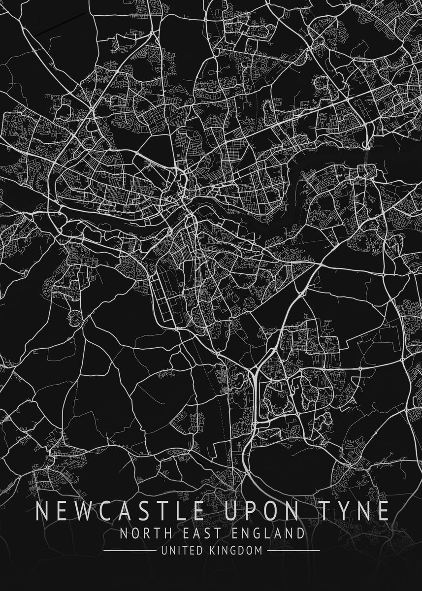 'Newcastle Upon Tyne Map' Poster, picture, metal print, paint by Gigi ...