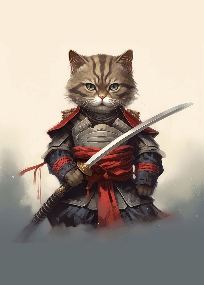'Samurai Cat Japanese' Poster, picture, metal print, paint by Examm ...