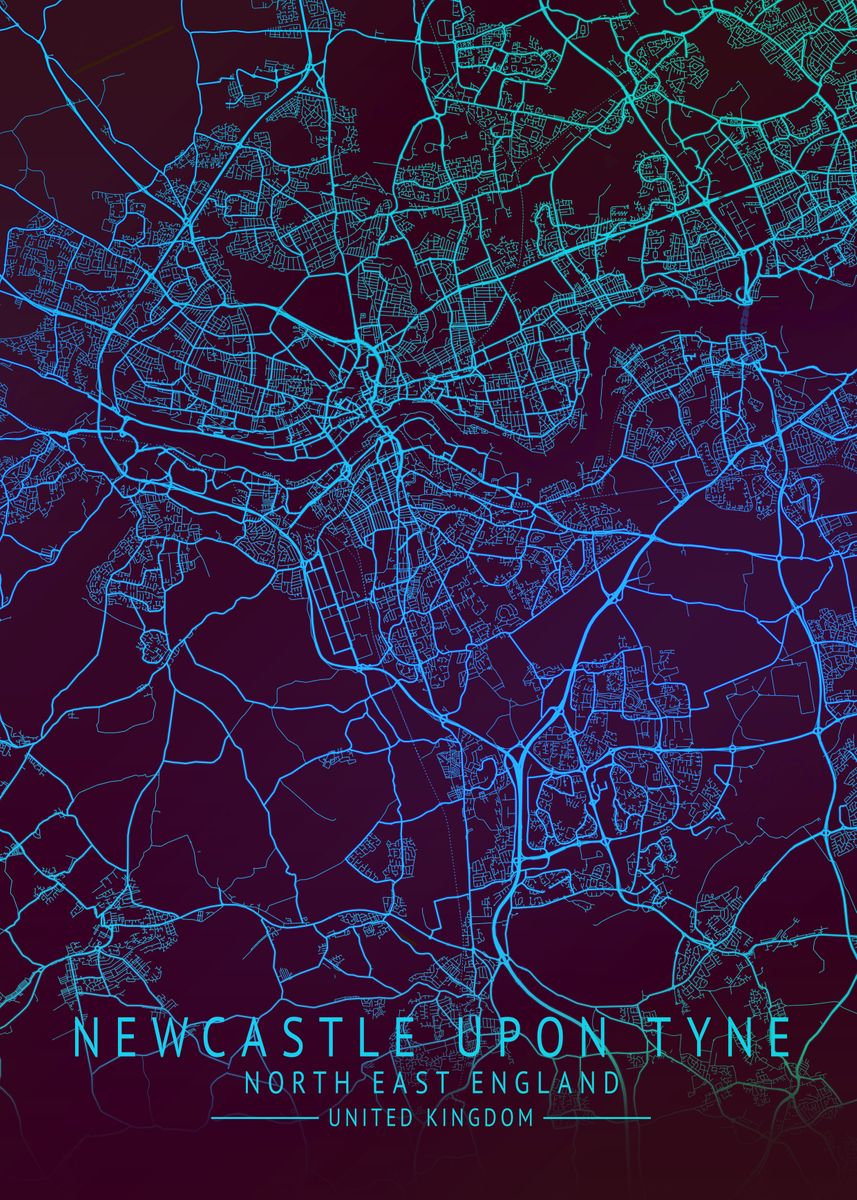 'Newcastle Upon Tyne Map' Poster, picture, metal print, paint by Gigi ...