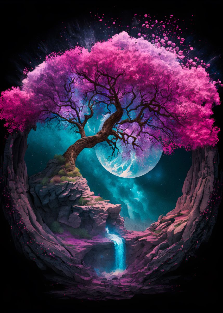 'Magic tree full moon' Poster, picture, metal print, paint by Muhammad ...