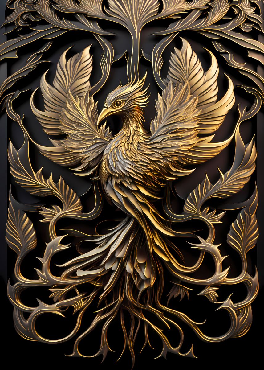 'Golden Supreme Phoenix' Poster, picture, metal print, paint by Luong ...