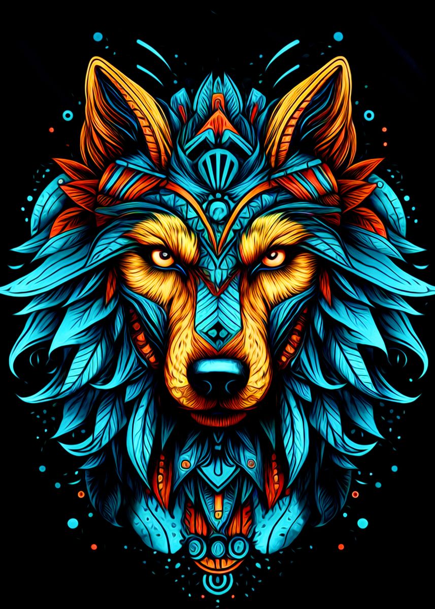 'Colorful Wolf' Poster, picture, metal print, paint by tine Dons | Displate