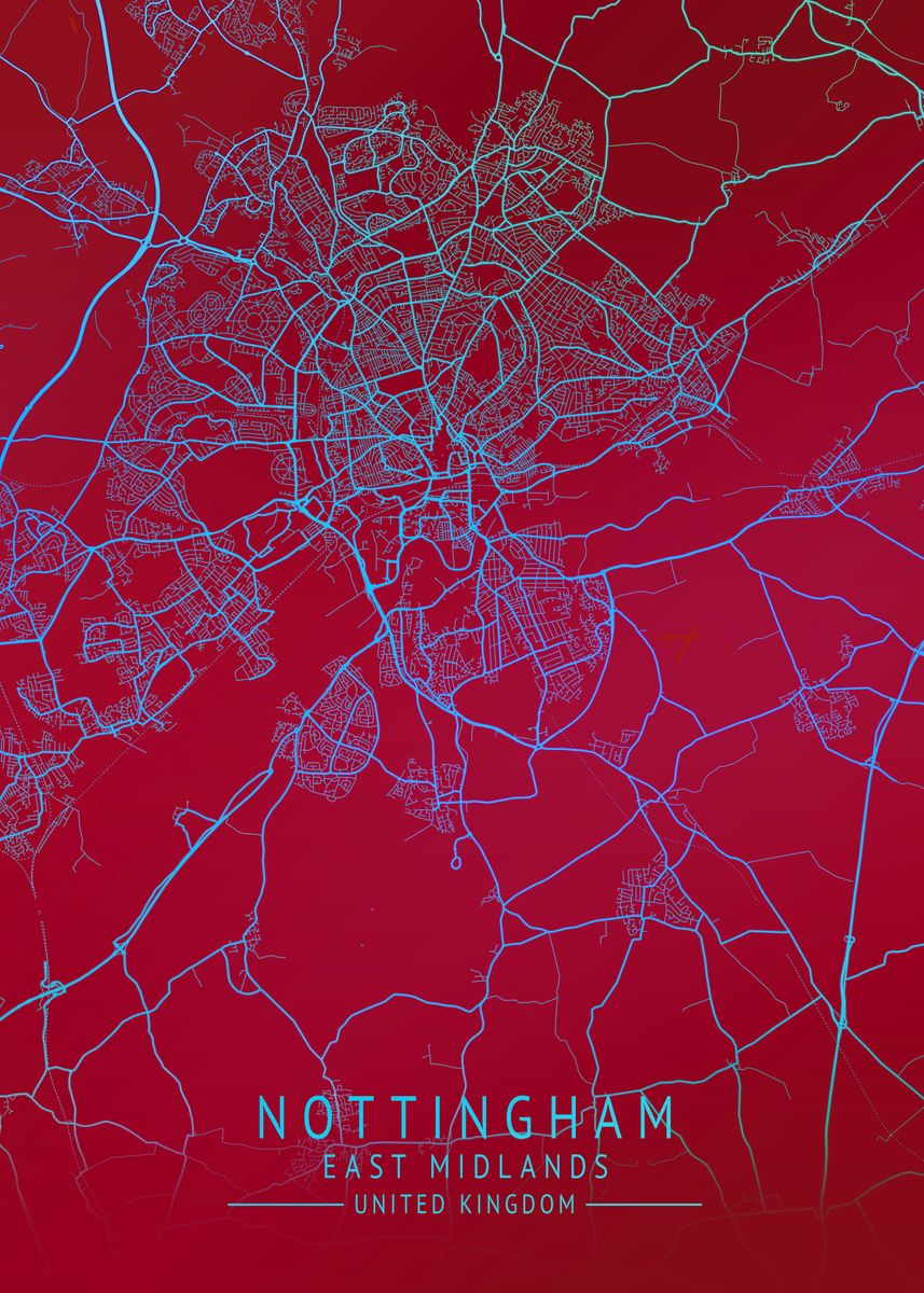 'Nottingham UK City Map' Poster, picture, metal print, paint by Gigi ...