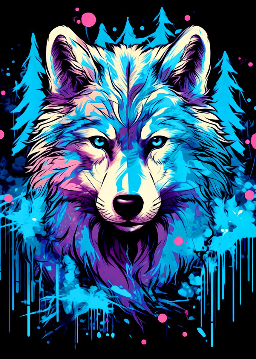 'Colorful Wolf' Poster, picture, metal print, paint by tine Dons | Displate