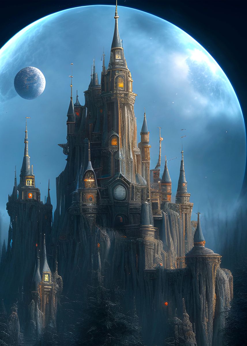 'Alien Castle With Moons' Poster by 6 Sensei | Displate