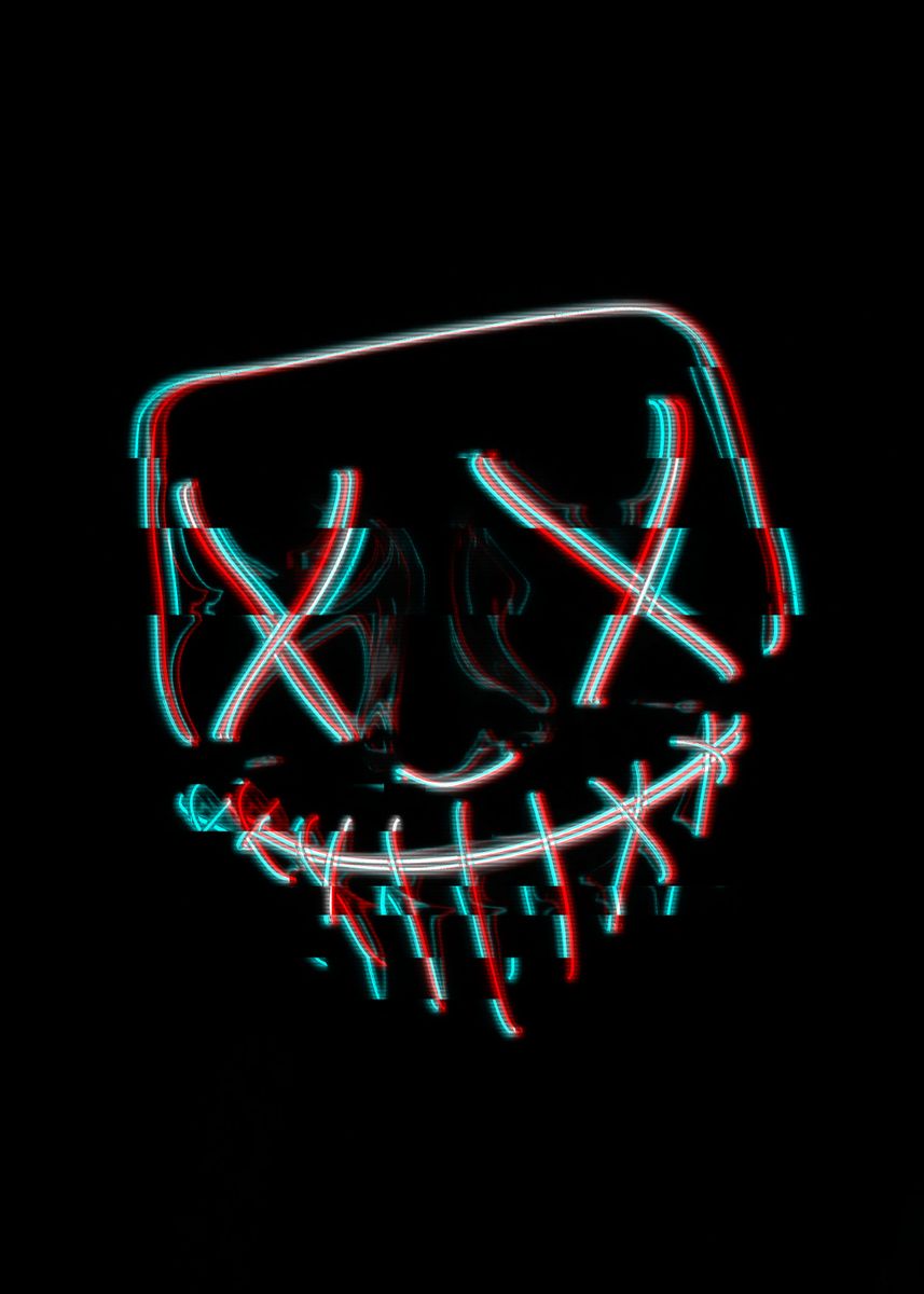 'Neon Glitchcore Rave Mask' Poster, picture, metal print, paint by ...
